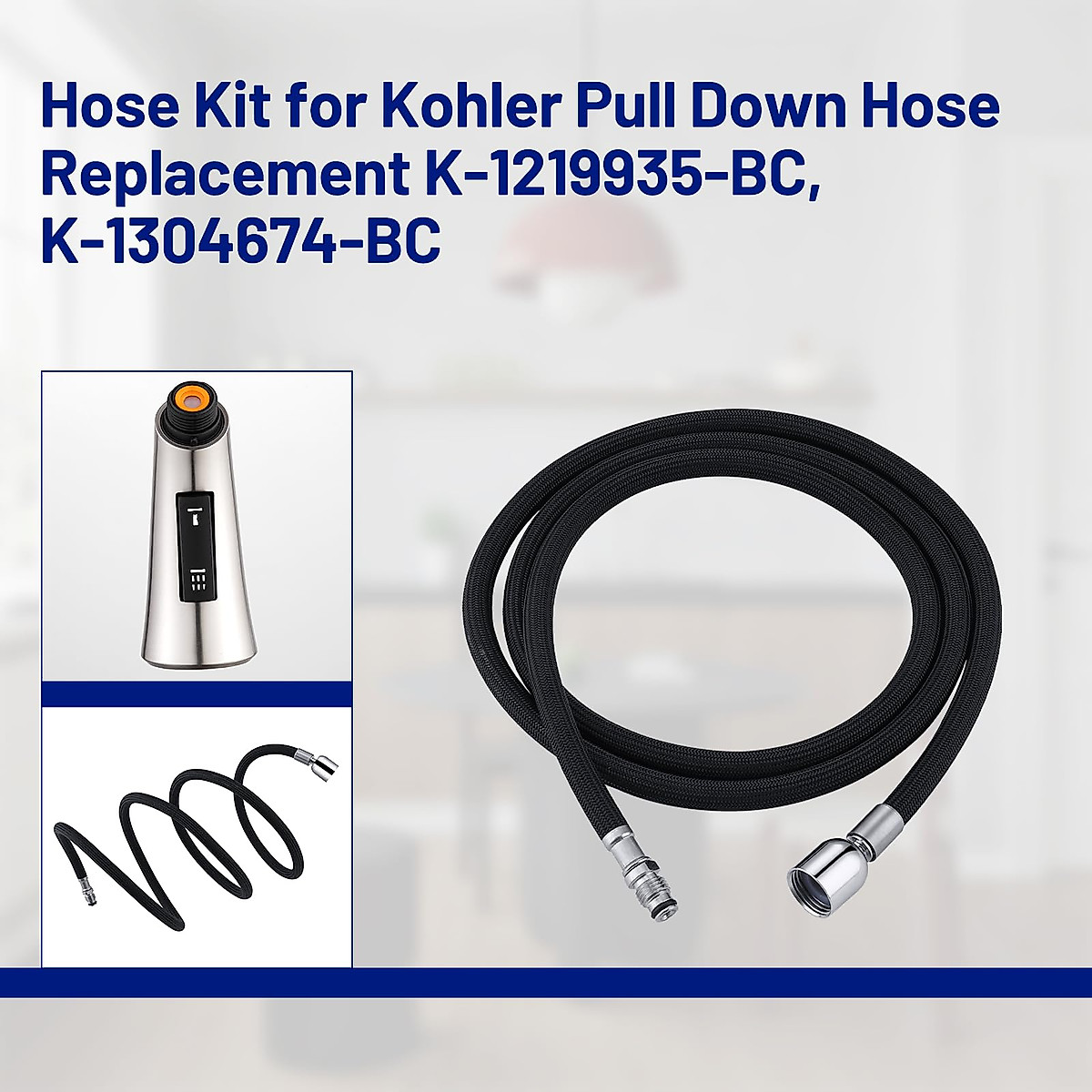 K-1219935-BC/K-1304674-BC Hose Kit for Kohler Pull Down Hose Replacement, 68 Inches Pull-Out Kitchen Faucet Hose Replacemnet Part, Spray Hose Replacement Hose Kit (Brushed Nickel)