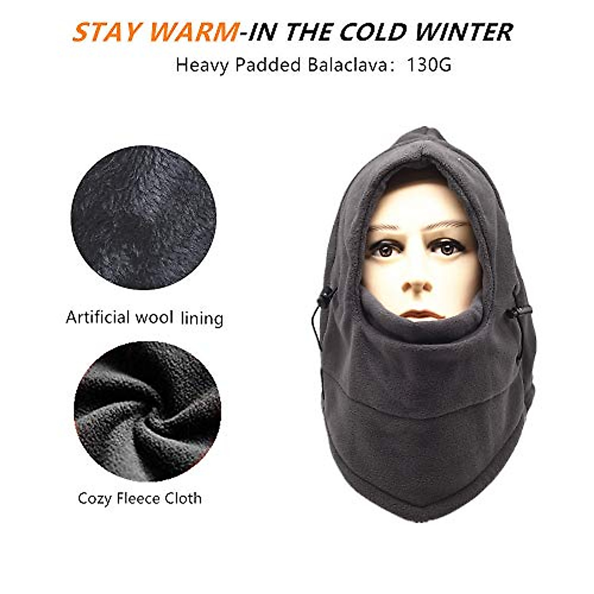 Balaclava Fleece Hood Winter Windproof Face Ski Mask for Men Grey Ultimate Thermal Retention & Moisture Wicking with Performance Soft Fleece Construction for Cold Weather