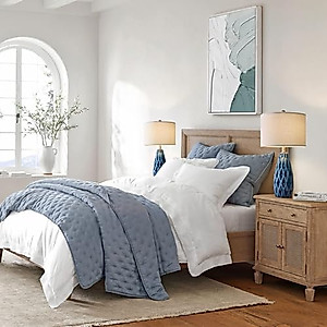 G-SAFAVA Modern Ceramic Table lamp Set of 2, Blue Embossed Geometric Pattern Bedside lamp Tall Nightstand Lamp End Table Lamps for Living Room Bedroom