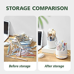 SerYogin Makeup Brush Holder With Lid 360-Degree Rotating Dustproof Makeup Organizer Brush For Vanity Pen Holder Cosmetic Brush Storage Box For Vanity Home Office Art Supply