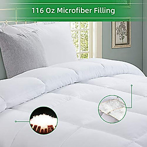 Hombys Oversized Super King Down Alternative Fluffy Comforter, 120 x 98 in, 116 oz Quilted Duvet Insert with Duvet Cover, 8 Corner Tabs (White)