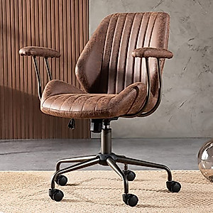 ovios Ergonomic Office Chair Modern Computer Desk Chair Suede Fabric Desk Chair with Armrests for Executive or Home Office (Dark Brown)
