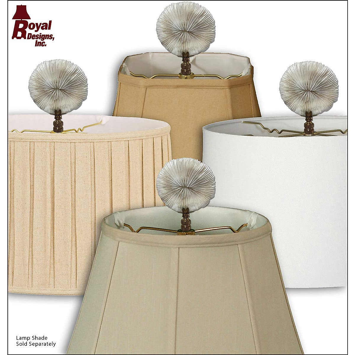 Royal Designs Natural Coral 3.75" Lamp Finial for Lamp Shade, White Mushroom Coral, Polished Brass Base - Set of 2
