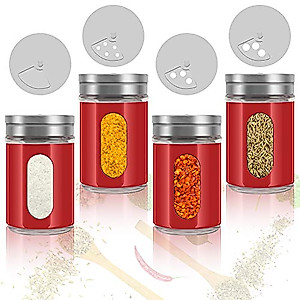 Accmor 2pcs Salt and Pepper Shakers,Stainless Steel Shaker for Salt Powder Sugar Cinnamon Pepper, Spice Dispenser with Adjustable Pour Holes,Red