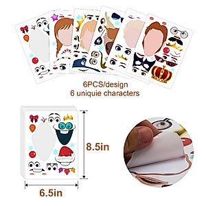 36 Pieces Sticker Sheet, Sticker Packs Kids, Princess Stickers for Kids, Make a Face Stickers Sheets, Make Your Own Sticker, Party Game Stickers DIY Activities Stickers for Kids Ages 4-8