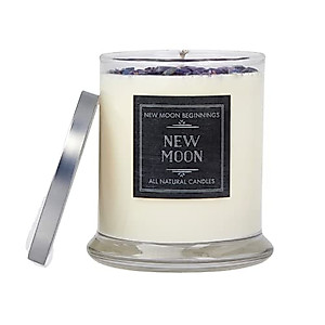 New Moon Candle by New Moon Beginnings - New Beginnings & Manifestation Candle - Dried Flower, Herb, & Crystal Candles - Aromatherapy Candles - Soy Candle - 12oz Glass Jar