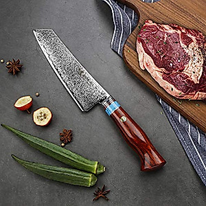 MSY BIGSUNNY Kiritsuke Knife - 67 Layers Damascus Steel - 6.7 Inch Blade - Stain & Corrosion Resistant Handmade Chef Knives