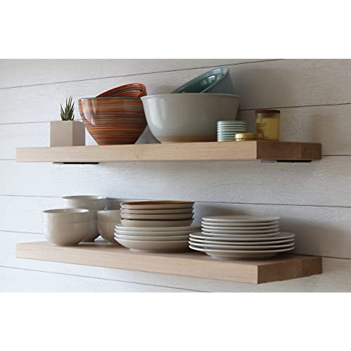 Urban Legacy Deep Floating Shelves | Unfinished White Oak Hardwood with Low Profile Brackets | High Weight Capacity (36" x 11" x 2")