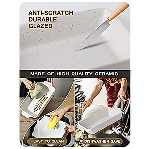 YMASINS Casserole Dishes for Oven, Ceramic Baking Dish Set of 3 Deep Lasagna Pans Large Ceramic Baking Pan with Handles from Oven to Table Rectangular Casserole Dish Set Easy to Clean, White