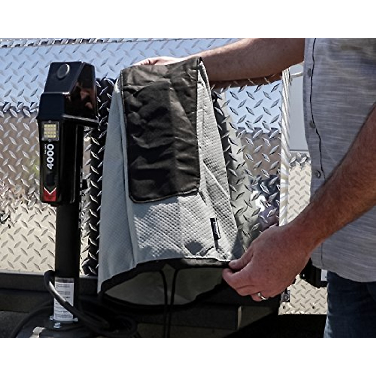 Camco Electric Tongue Jack Head Cover- Protects Your Electric Tongue Jack from Harmful UV Rays, Excess Moisture and Dirt and Debris (48356), Black,Grey