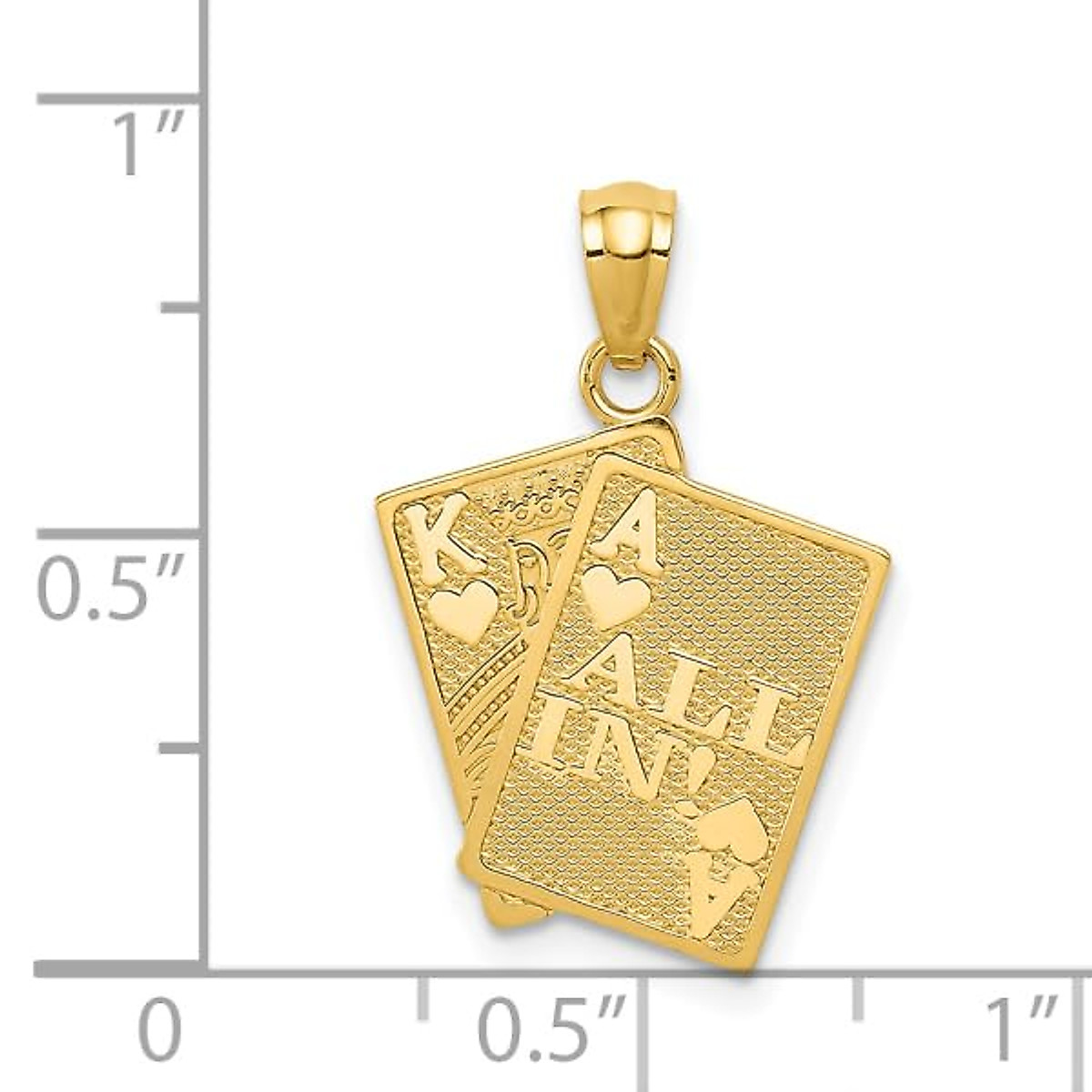14K Yellow Gold Ace of Heart Love King All In Poker Necklace Playing Cards Suit Pendant Gambling Deck Charm Good Luck Jewelry 23mm x 15mm Only