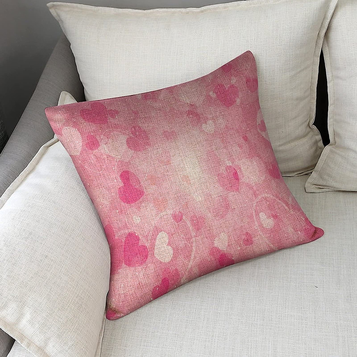 Pink Romantic Heart Throw Pillow Covers 18×18 Pillowcases Set of 2 Happy Valentine's Day Linen Decorative Square Pillow Case Cushion Covers Standard Size for Sofa Couch Outdoor Bed Pillow Protectors