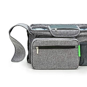 Ethan & Emma Universal Baby Stroller Organizer with Insulated Cup Holders for Smart Moms. Diaper Storage, Secure Straps, Detachable Bag, Pockets for Phone, Keys, Toys. Compact Design Fit All Strollers