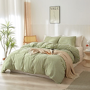 EAVD Duvet Cover Twin Green Striped Duvet Cover Soft Microfiber Green and White Striped Bedding Set with 2 Pillowcases Reversible Geometric Striped Comforter Cover with Zipper Closure