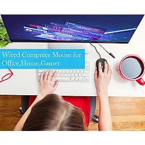 Wired Mouse, Mouse for Laptop with Easy Click for Office, Home, Gamer, 3200DPI, Programmable Buttons, USB LED Backlit Mice Wired Computer Mouse Compatible with Laptop, PC, Desktop, Black