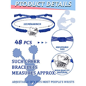 Inbagi 48 Pcs Cheerleader Gifts Cheer Bracelet Girls Cheerleading Charm Bracelet Adjustable Cheerleader Gifts for Cheer Team Cheerleading Jewelry Accessories Bulk (Blue)