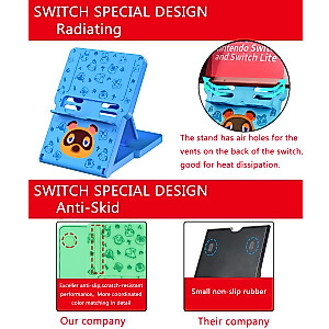 Busjoy Stand for Nintendo Switch, Switch OLED, Steam Deck, Switch Lite, Animal Crossing Angle Adjustable Swicth Holder, Portable Foldable Compact Non-Slip Bracket - Blue