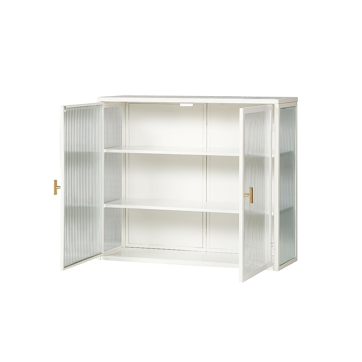 SSLine Modern Metal Medicine Cabinet with Glass Doors Wall-Mount 3-Shelf Bathroom Cabinet with Gold Handles White Accent Storage Cabinet for Bathroom Kitchen Living Room