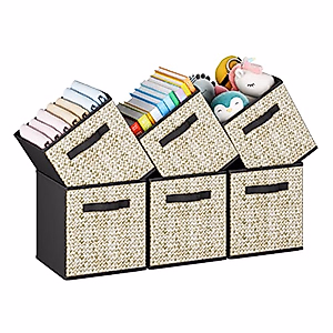 Wisdom Star 6 Pack Fabric Storage Cubes with Handle, Foldable 11 Inch Cube Storage Bins, Storage Baskets for Shelves, Storage Boxes for Organizing Closet Bins,Black