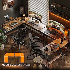 Cubiker L Shaped Desk, Computer Corner Desk, Gaming Desk with Monitor Stand, Home Office Study Writing Workstation, Space-Saving, Rustic Brown