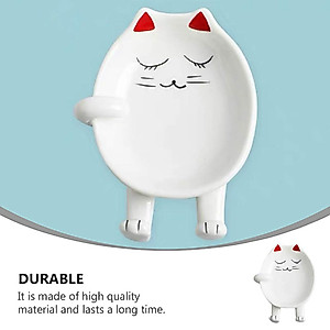 Luxshiny Spoon Rest Cat Spoon Rests ceramic utensil rest Pot Cover Holder spoon and chopstick stand for Stove Kitchen Japanese Decor