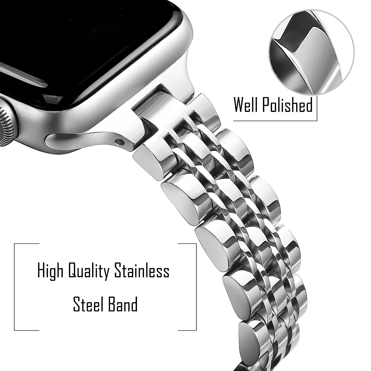 Secbolt Stainless Steel Slim Bands Compatible with Apple Watch 38mm 40mm 41mm iWatch Series 9/8/7/6/5/4/3/2/1/SE, Thin Bracelet for Women, Silver