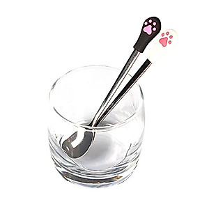 Silicone Head Cat Paw Design Stainless Steel Coffee/Tea/Dessert/Drink/Mixing/Milkshake Spoon Tableware Flatware Gadgets Hanging Spoon Hanging Spoon