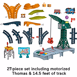 ​Thomas & Friends Motorized Toy Train Set, Talking Cranky Delivery with Track, Sounds & Phrases for Pretend Play Preschool Kids Ages 3+ Years