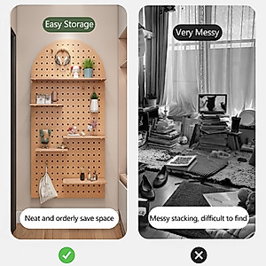 PFCDZDU Pegboard Wall Organizer Panels, Peg Boards Solid Wood Kits for Wall Crafts, Workbench Garage Kitchen Office Wall Display Storage Modular Combination Shelf (Color : Wood Colour, Size : 120x60