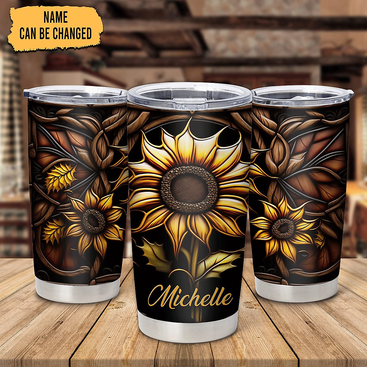 Hyturtle Personalized Gifts For Sunflower Lover - Sunflower Prints Custom Name Stainless Steel Tumbler 20oz With Lid - Idea Floral Lover Gifts For Women Girl On Birthday, Christmas