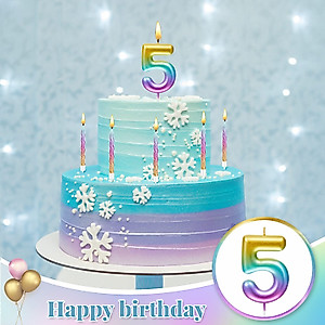 Treela 2.7 Inch Birthday Candles Rainbow Number Candle with 12 Pieces Numeral Rainbow Spiral Candle First One Year Candle for Baby Girl Boy Birthday Cake Topper Anniversary Wedding Party (Number 5)