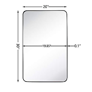 GRACTO 20x30 inch Black Stinless Steel Metal Framed Bathroom Mirror for Wall Mounted Rounded Rectangular Bathroom Vanity Mirror