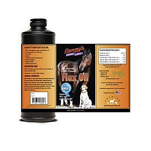 Sammy’s™ Shiny Coat Flaxseed Oil - 100% Pure, Natural Flax Oil, Cold-Pressed, Excellent Source of Omega-3 for Your Furry Friend, for Healthier Skin and Coat of Your Dogs, Cats, Other Pets - 32 Oz
