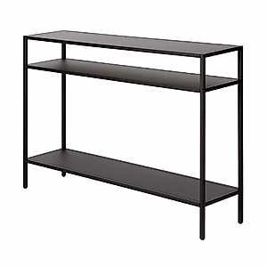 Henn&Hart 42" Wide Rectangular Console Table with Metal Shelves in Blackened Bronze, Entryway Table, Accent Table for Living Room, Hallway