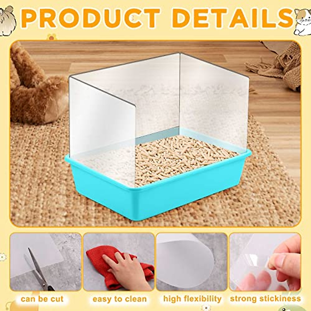 Maitys 20 Pcs Cat Litter Box Pee Shields Transparent Cat Litter Box Splash Guard Litter Pan Pee Shields for Open Top Litter Pan with Double Sided Tape, Litter Box Not Included, 12 x 16 Inch