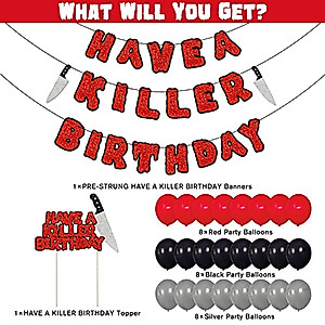 Have a Killer Birthday Party Decorations Kit Friday the 13th Themed Birthday Banner Bloody Cake Topper Balloons for Horror Theme Halloween Birthday Party Photo Props Supplies