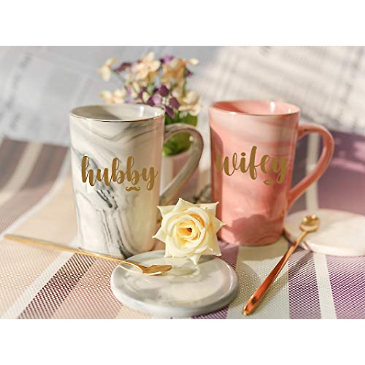 Wifey and Hubby Coffee Mugs Set Hubby Wifey Mugs Hubby and Wifey Gifts Wifey and Hubby Gifts Mr Mrs Gifts Husband Wife Mugs Engagement Wedding Anniversary Valentines Day Gifts for Couple 14 Ounce