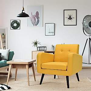 S AFSTAR Modern Upholstered Armchair, Mid-Century Fabric Accent Chair with Rubber Wood Legs, Leisure Lounge Chairs Living Room Furniture (1, Yellow)