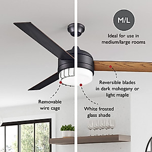 Design House 157347 Ajax Industrial Modern Indoor Ceiling Fan with LED Light Kit, 3-Blades, Reverse Airflow, Wall Control, 52-inch, Oil Rubbed Bronze