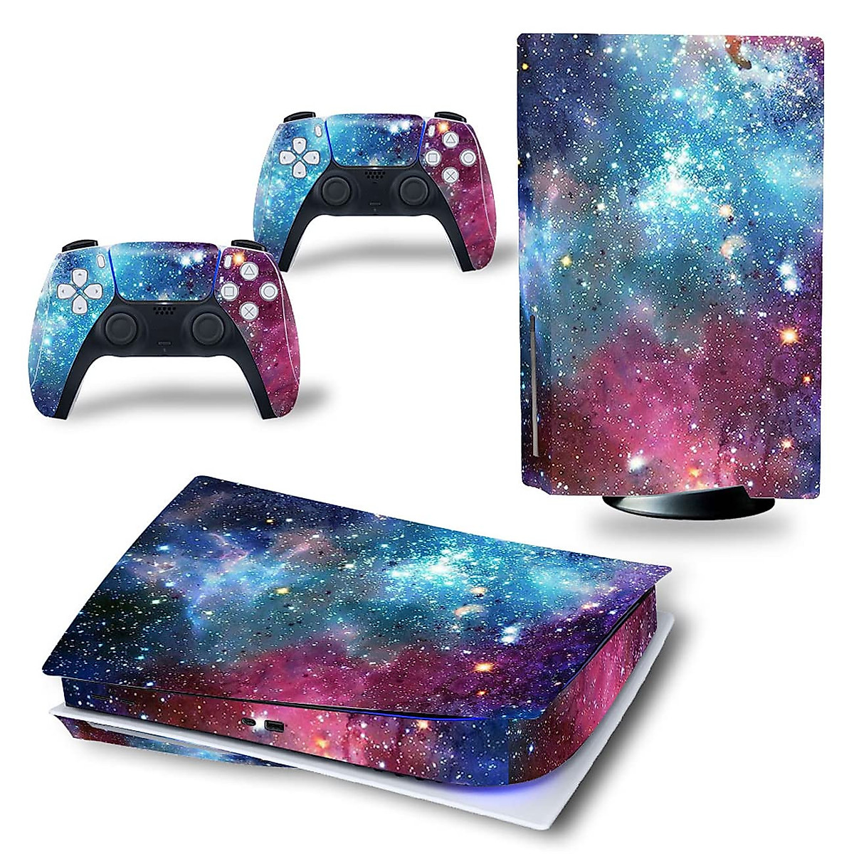 DOMILINA Full Body Vinyl Skin Decal Cover for PS5 Disk Edition Console & Controllers - Galaxy