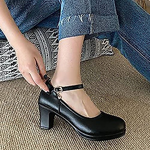 Buckle Casual Thick High Shoe Work Strap Platform Women Heel Pumps Womens Rhinestone Casual Shoes Target Sandals Women Black