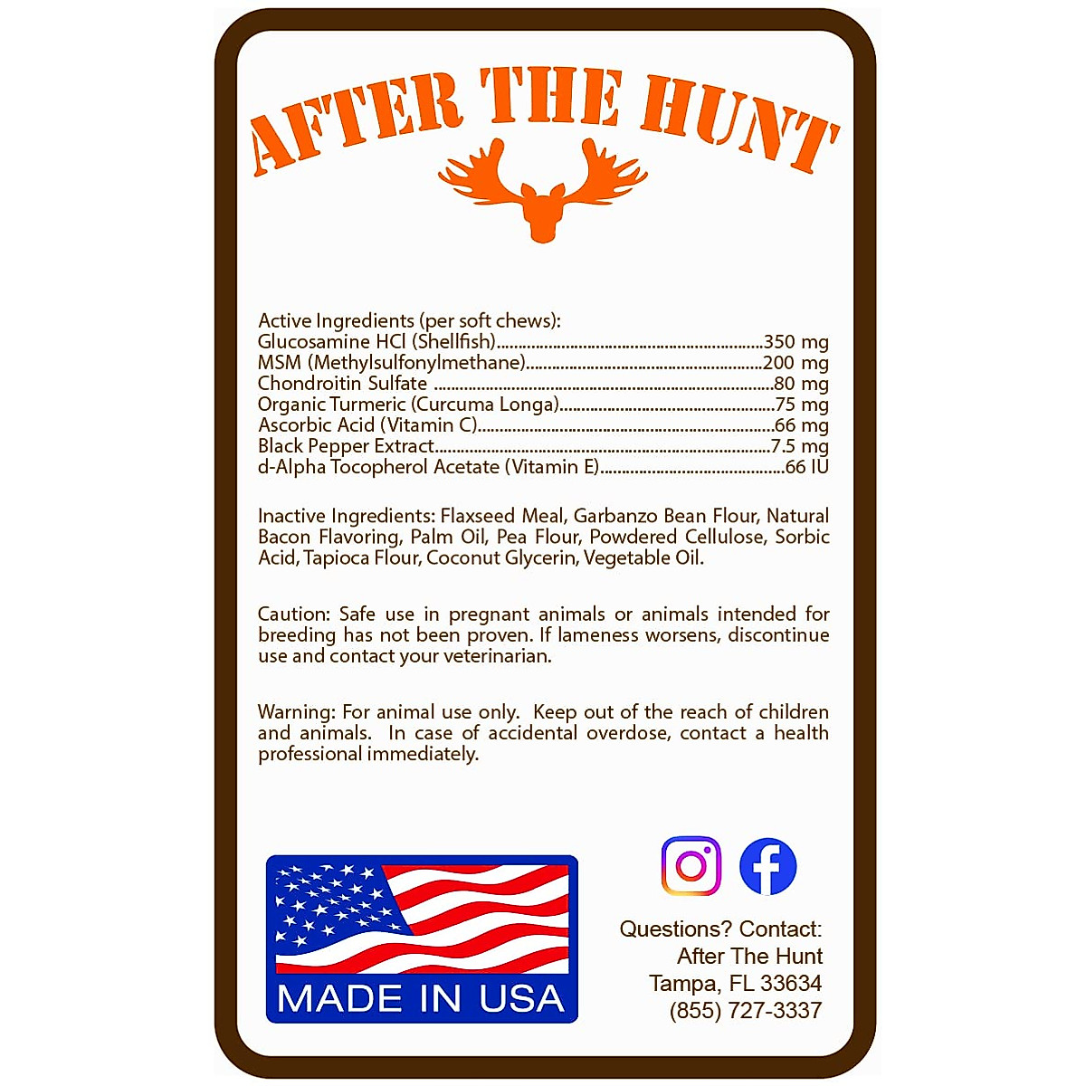 After The Hunt Advanced Hip & Joint Protection Dog Supplement with Glucosamine, Chondroitin & MSM - Inflammatory Pain Relief Chews to Help Flexibility - Bacon Flavored - Yucca & Turmeric - 120 Ct