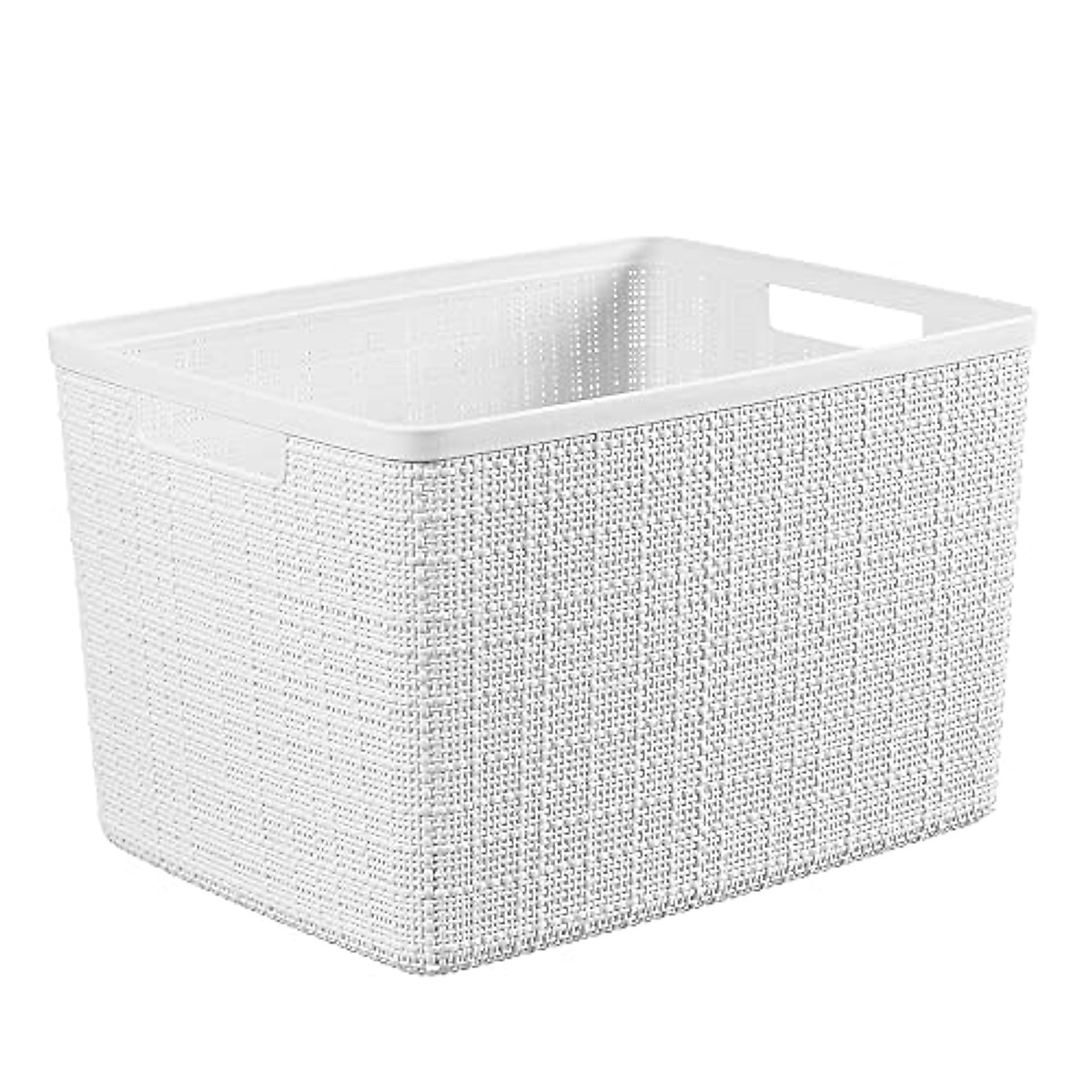 Curver Set of 4 Jute Large Decorative Plastic Organization and Storage Baskets Perfect Bins for Home Office, Closet Shelves, Kitchen Pantry and All Bedroom Essentials, White, 4
