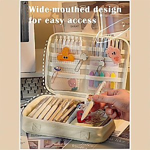 MILLEVIBE Pencil Pouch Large Capacity Pen Case with Anime Display Window for Teen Girls Boys Organizer School Supplies (Blue)