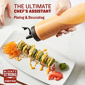 4 Pack Condiment Squeeze Bottles for Sauces - 24 Oz Squirt Bottles for Liquids, Easy Pour Sauce Bottles with Leak Proof Snap Cap, Condiment Bottles, Plastic Squeeze Bottles for Liquids, Ketchup, Oil