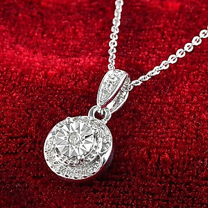 Femme Luxe 0.10 carats Diamond Pendant Necklace For Women, 925 Sterling Silver, Dainty Jewelry, 18 inch cable chain, Gifts for Women