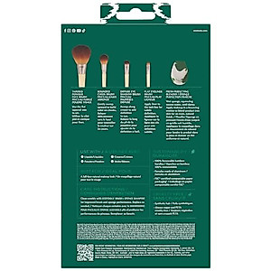 EcoTools Core Five Makeup Brush and Sponge Kit, For Eyeshadow, Blush, Bronzer, Eyeliner, & Foundation, Makeup Blending Sponge For Liquid & Cream Products, Essential Eco Friendly Brushes, 5 Piece Set