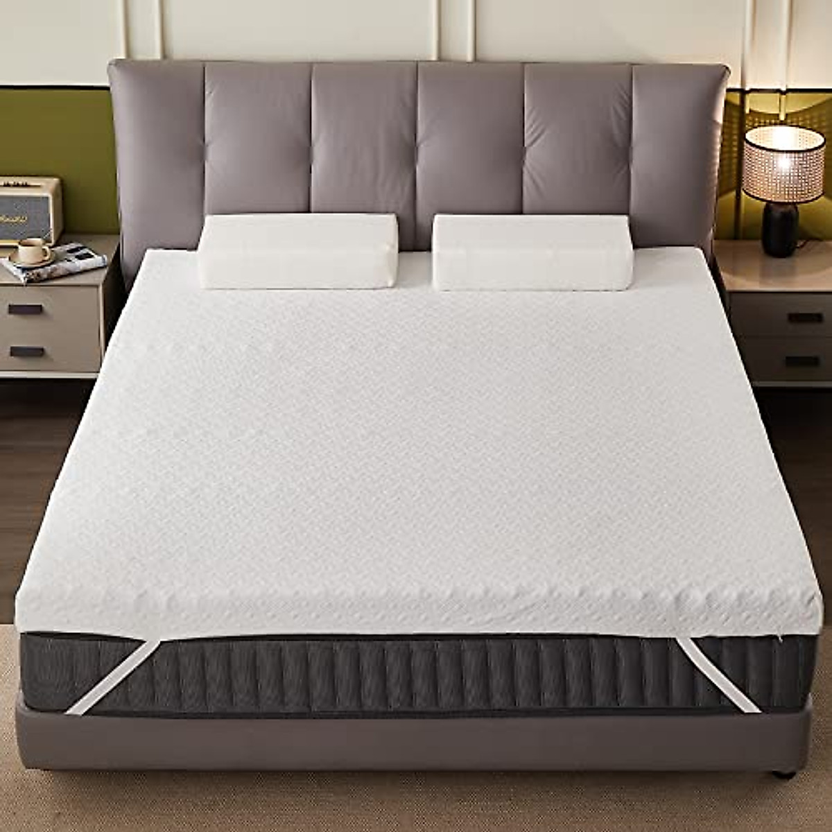 2 Inch 7-Zone Memory Foam Mattress Topper Queen with Bamboo Cover, Cooling Gel-Infused Swirl Egg Crate Memory Foam, Standard 100 by Oeko-TEX Certified, Blue