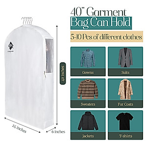 Premium 40” Short Cotton Garment Bag For Hanging Clothes And Storage | Wide 6” Gusset & 4 Cedar Blocks For Fresh Smell And Moth Protection | Best For Suits, Fur Coats, Leather Jackets, Sweaters.