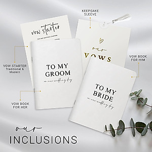Wedding Vow Books His and Hers, Gold Foil Lettering & Keepsake Sleeve, Wedding Day Essentials, Beautiful His and Hers Gifts for the Bride and Groom (White & White)